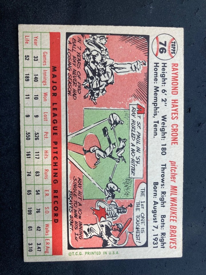 1956 Topps - Ray Crone #76 White Back NM | eBay