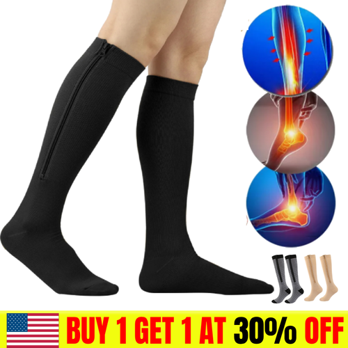 Compression Socks Stockings 20-30 mmHg Knee High Support W/Zipper for ...