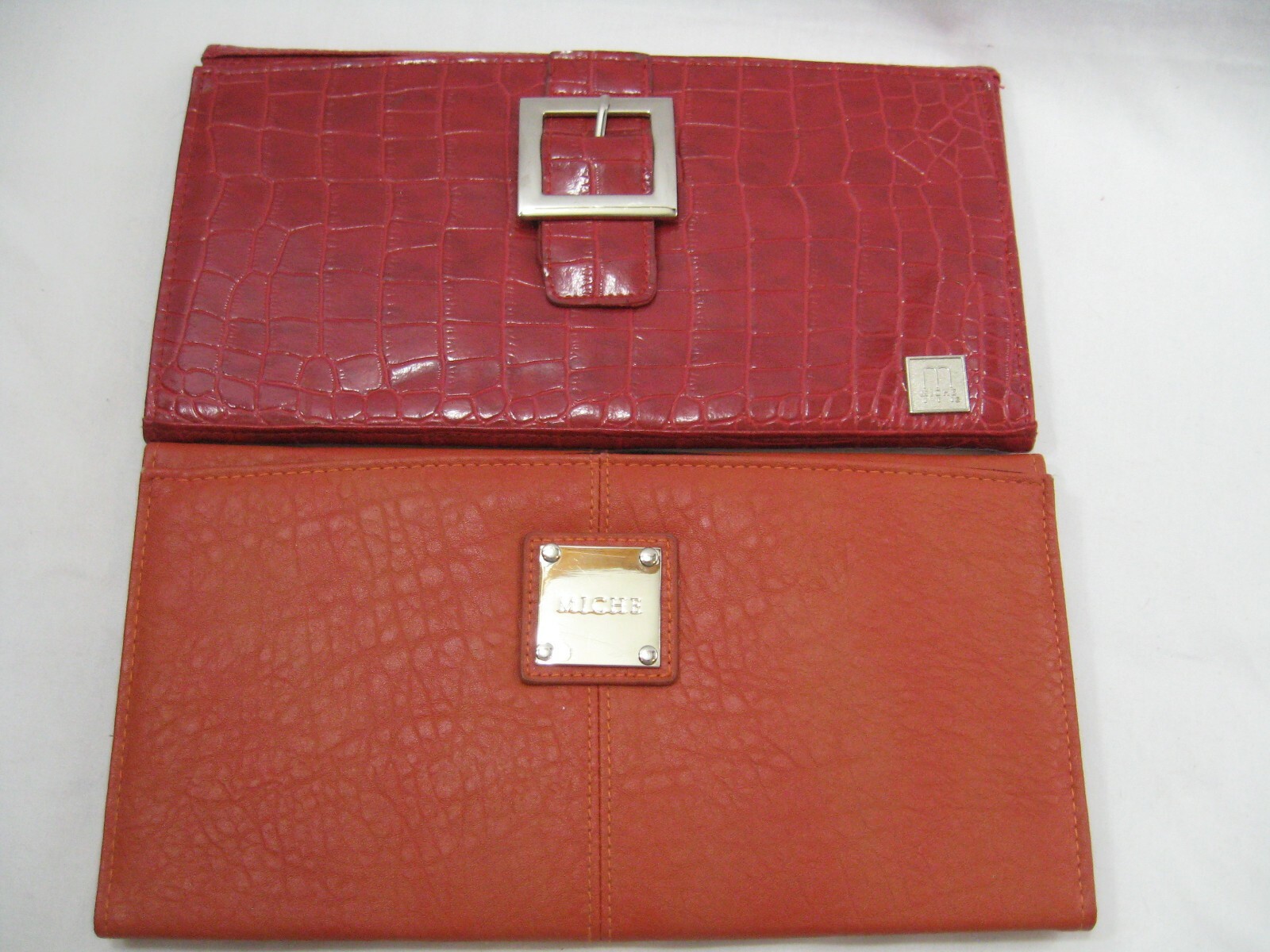 2 MICHE Classic Ellie Red Orange Shell Magnetic Faux Croc Leather ...