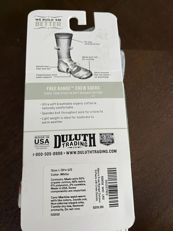 Duluth Trading 6 PAIR NEW In BAG XLG 39121 Mid Weight Everyday Crew ...