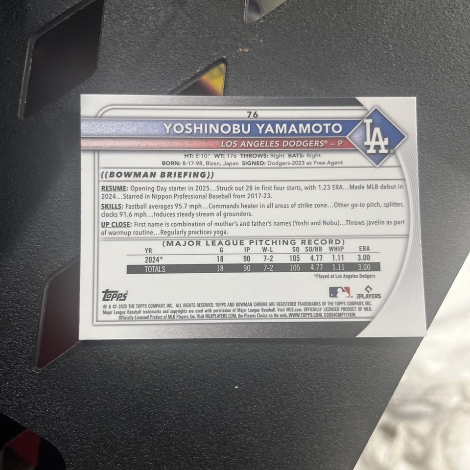 2025 Bowman Chrome - Yoshinobu Yamamoto #76 Mega Box Mojo Refractor | eBay