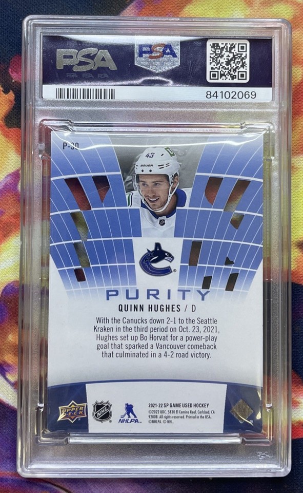 2021-22 Upper Deck SP Game Used Purity Platinum /35 Quinn Hughes PSA 9 ...