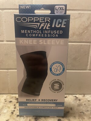 NEW PKG Copper Fit Ice Menthol Infused Compression Knee Sleeve L /XL 3 ...