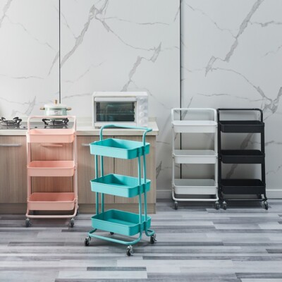 3 Tier Rolling Kitchen Trolley Cart Metal+PP Storage Shelves Rack ...