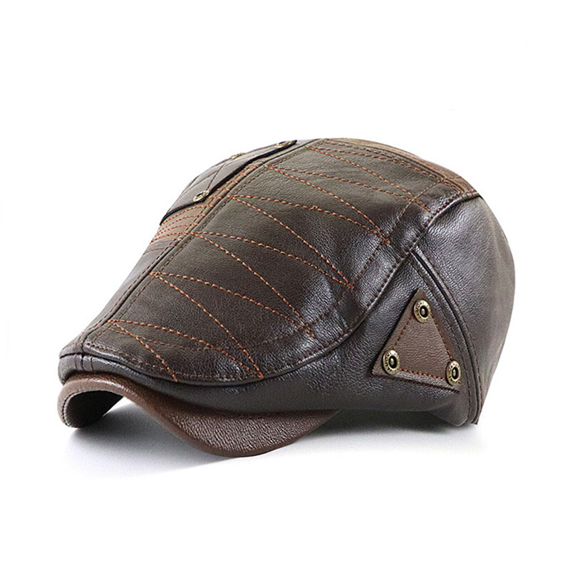 Men Beret Hat Leather Cap Newsboy Gatsby Flat Cap Ivy Golf Driver Cap ...