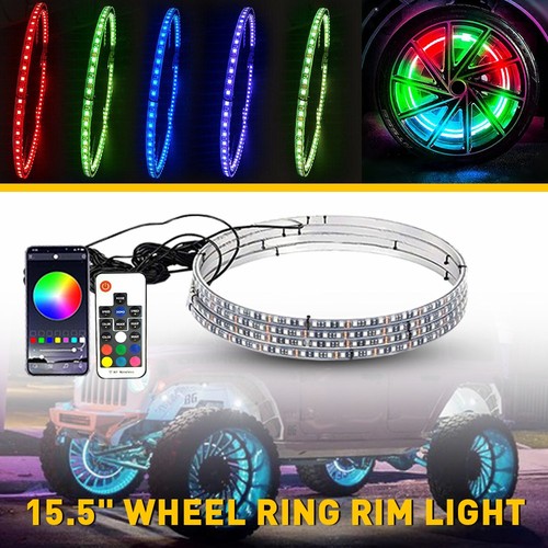 15.5" 17.5" LED Wheel Ring Rim Lights RGB Color Chasing Turn Signal APP ...