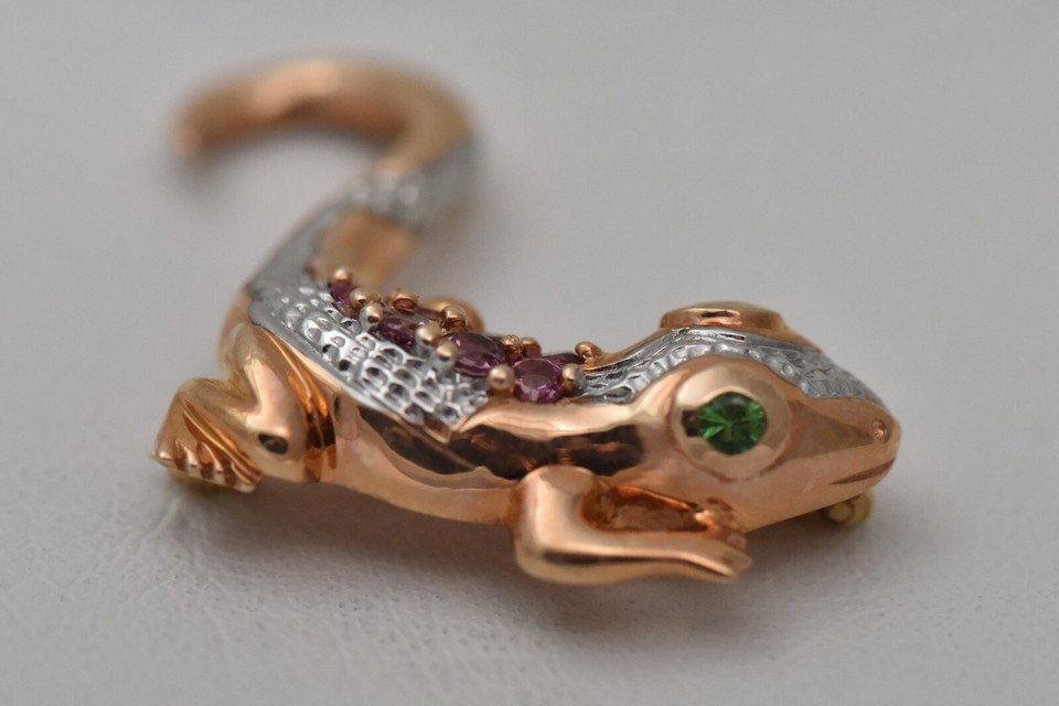 14k Rose Gold Salamander or Lizard Pin Brooch pave sapphire, Mint | eBay