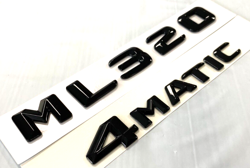 2X GLOSS BLACK ML320+4MATIC FOR MERCEDES ML320 REAR TRUNK EMBLEM BADGE ...