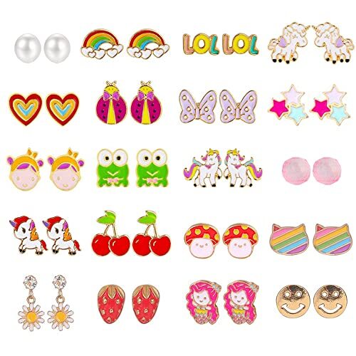 20 Pairs Earrings Set for Girls，Hypoallergenic Stud Colorful Earrings ...
