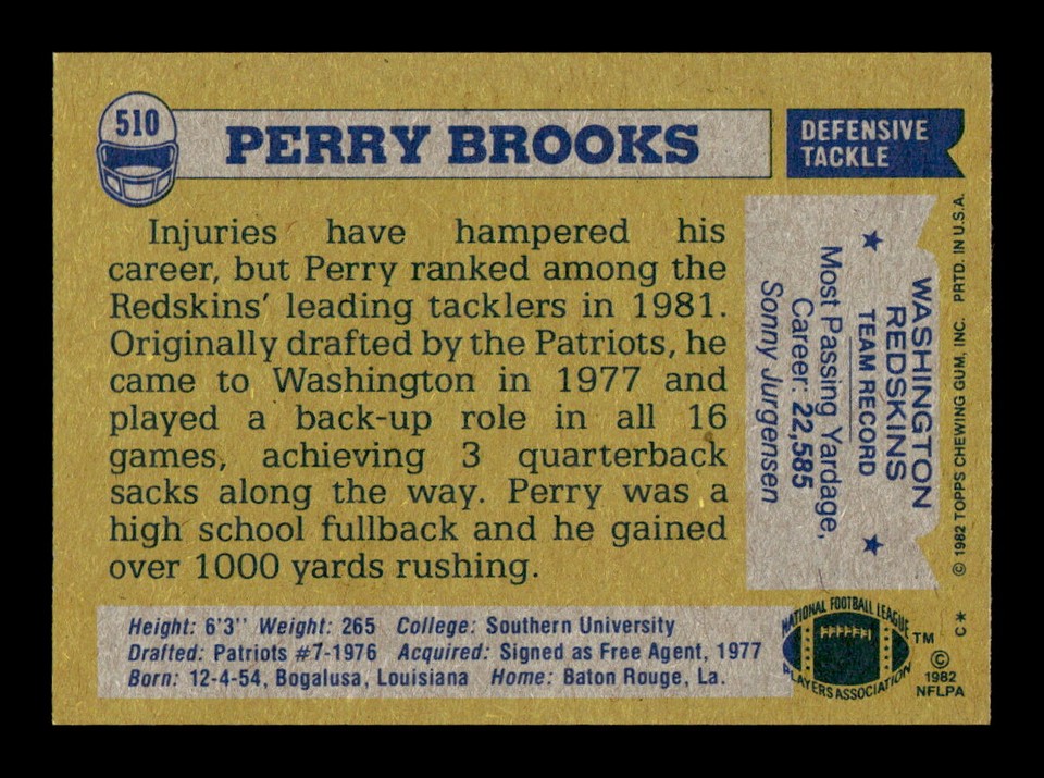 1982 Topps #510 Perry Brooks RC | eBay