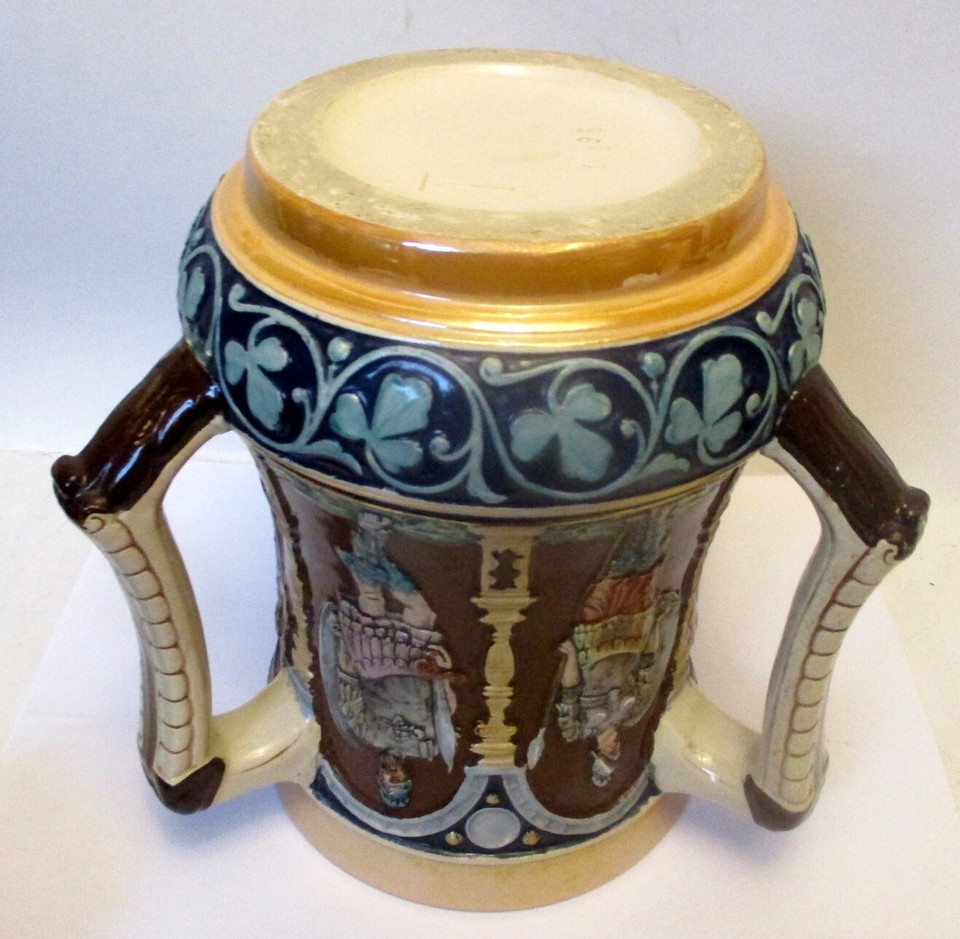 Vintage GERMAN Large LOVING CUP 3 Handle Stein Thewalt Stein Sculptural ...