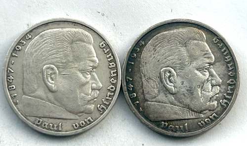GERMANY 3 REICH SILVER 5 MARK 1935 A & SILVER 5 MARK 1936 A ...