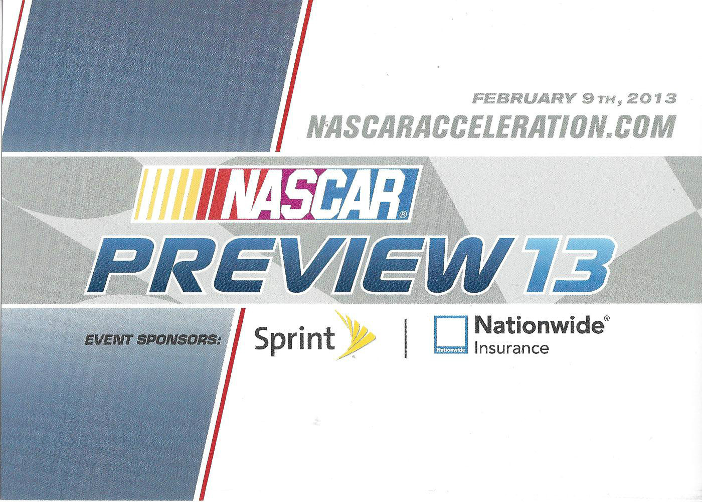 2013 NASCAR PREVIEW '13 DATED FEB 9TH NASCAR ACCELERATION POSTCARD B/B ...