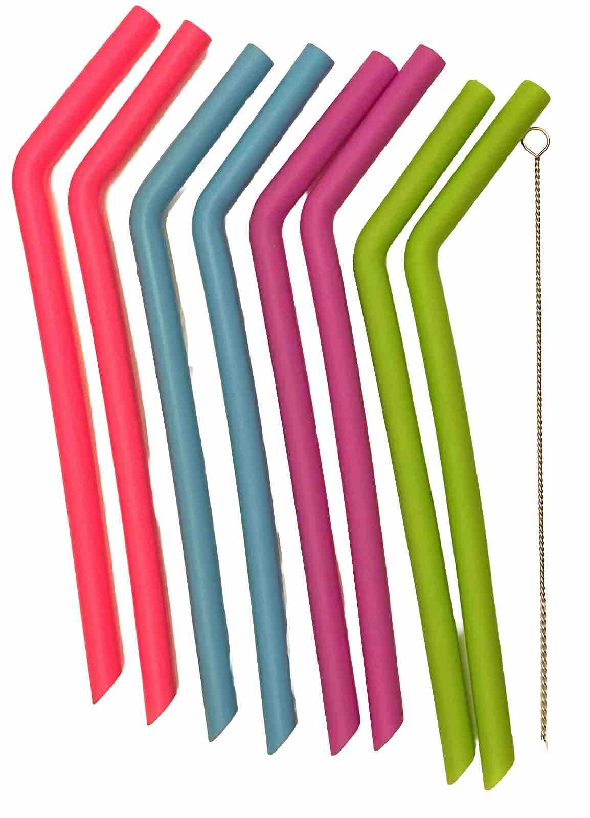 8 Angled 10” Reusable Silicone Drinking Straws with Cleaning Brush | eBay