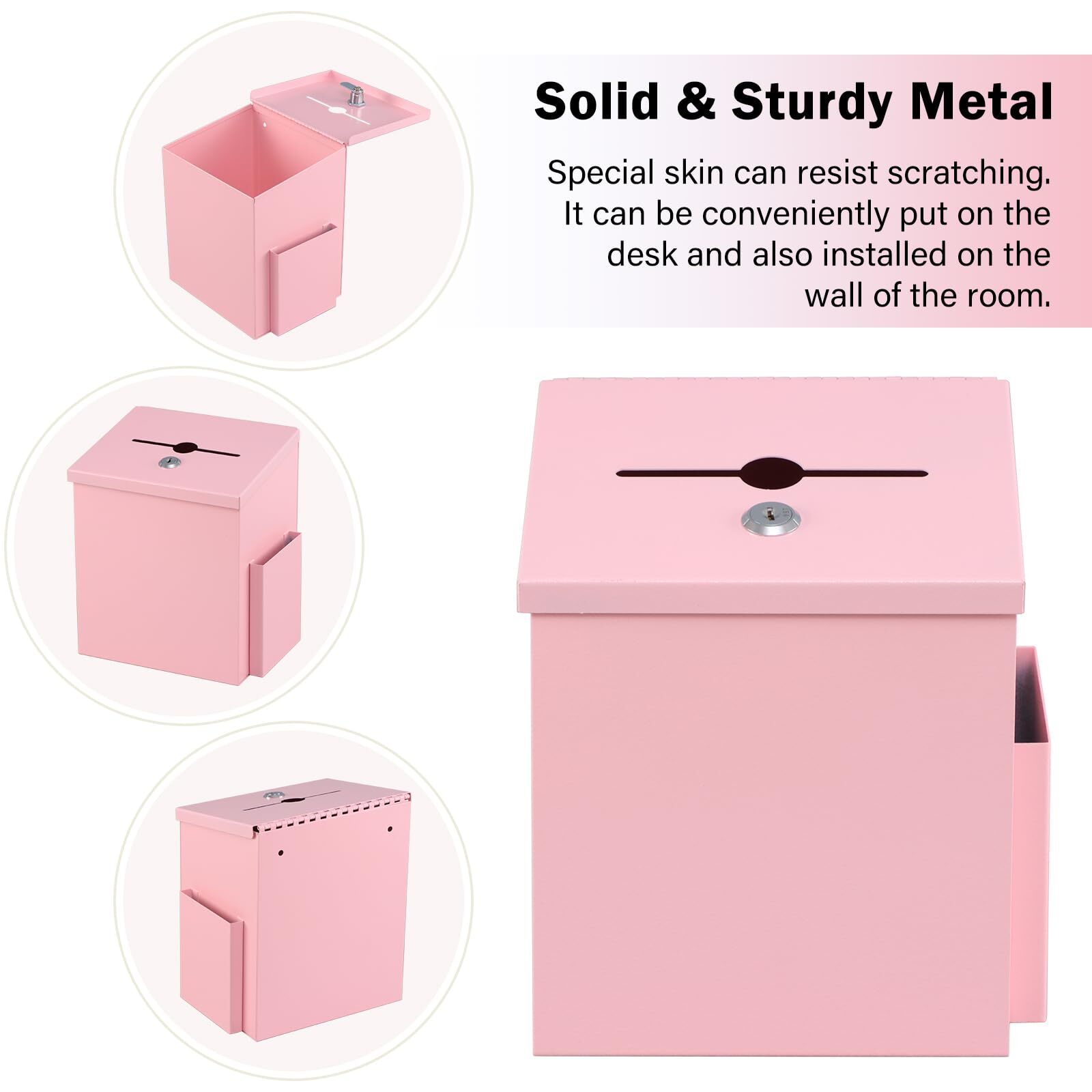 Pink Locking Suggestion Box With Key Metal Ballot Drop Box For Office 8 ...