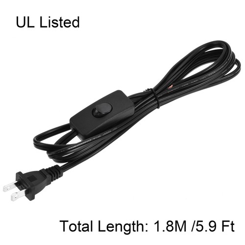 US Plug Lamp Cord with Switch, SPT-2 18AWG Power Wire 1.8M Black, UL ...