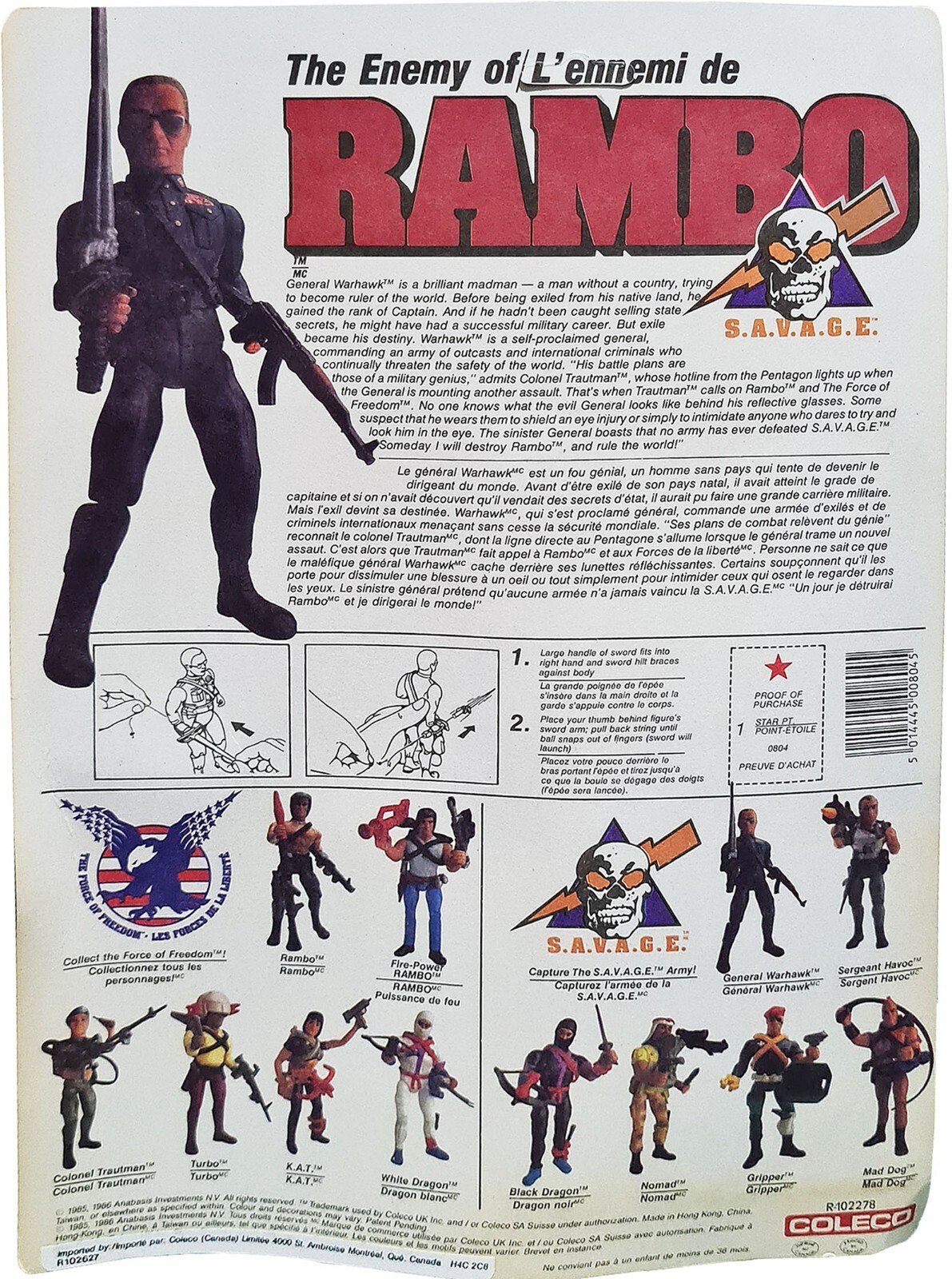 Rambo: The Enemy of Rambo, General Warhawk Figure, Vintage 1985/86, New ...