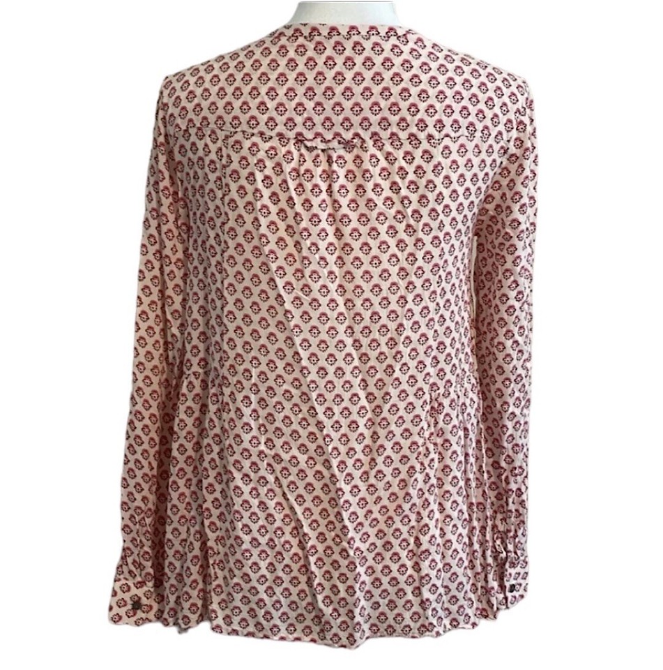 Anthropologie Maeve Women’s Top Beige Pink Floral Split Neck Ruffle ...