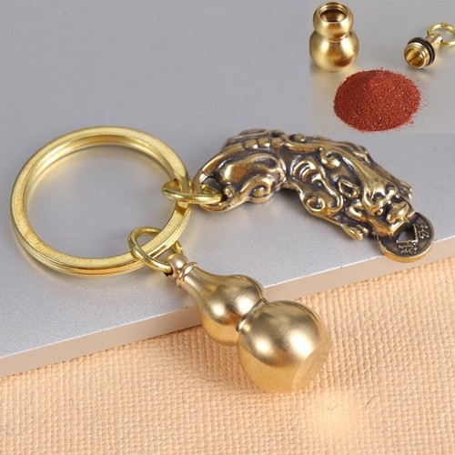 Chinese Feng Shui Brass Gourd Key Chain Calabash Keyring Charm Pendant ...
