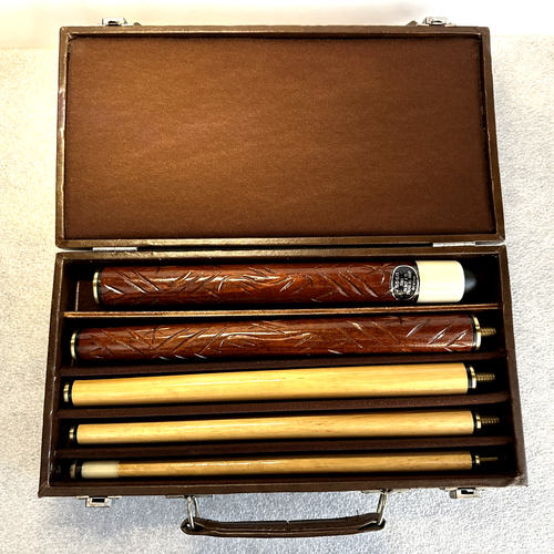Vintage Sears Roebuck Pool Cue Carved Wood Tiki Brass 5- Piece With ...