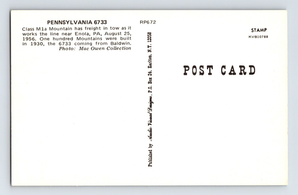 Postcard Railroad Train Pennsylvania Class M1a Steam Engine Enola PA ...
