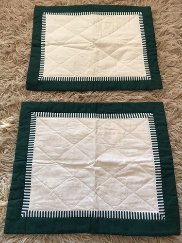 Keeco Quilt Folk COTTAGE (2) Pillow Shams 31”x25.5” Green Trim White | eBay