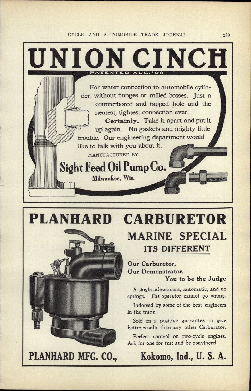 1910 PAPER AD CAR AUTO Planhard Carburetor Kokomo IN | eBay