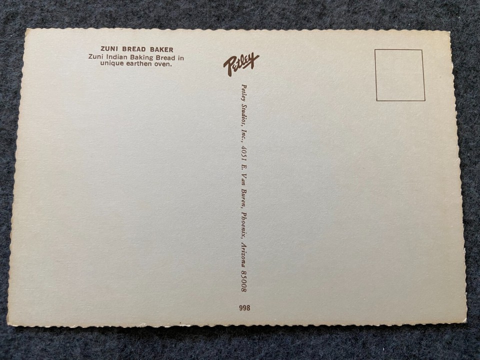 Zuni Bread Baker, baking bread in unique earthen oven Vintage Postcard ...