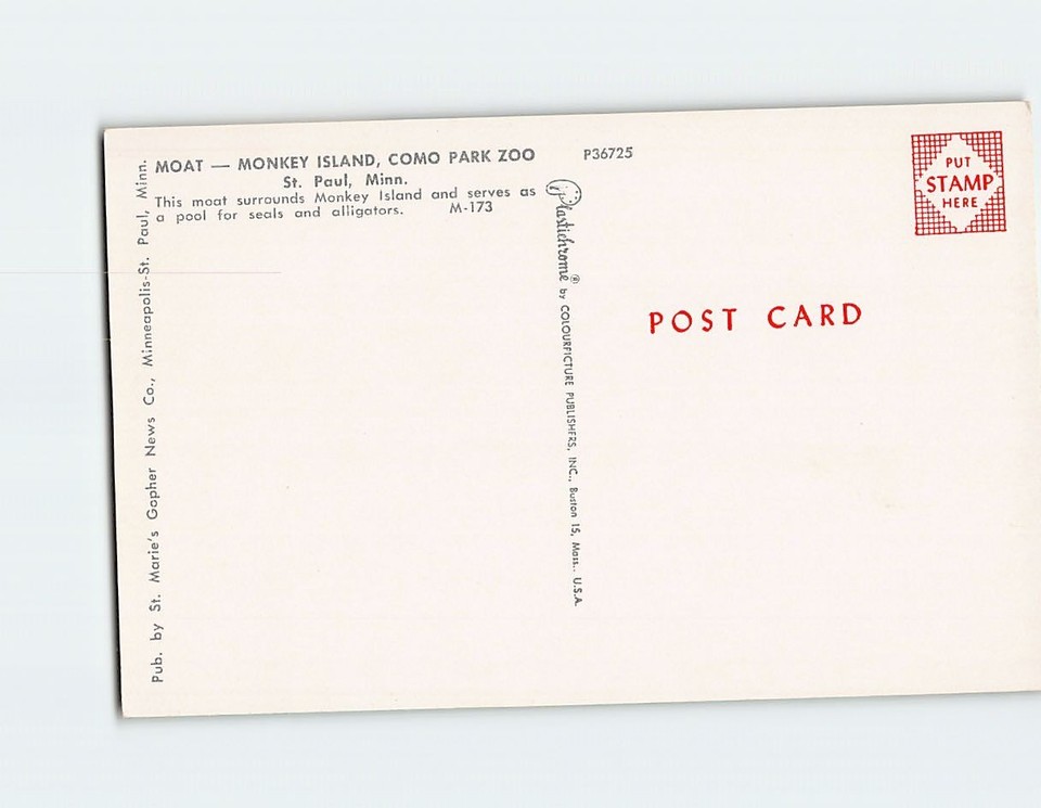 Postcard Moat Monkey Island Como Park Zoo Saint St. Paul Minnesota USA ...