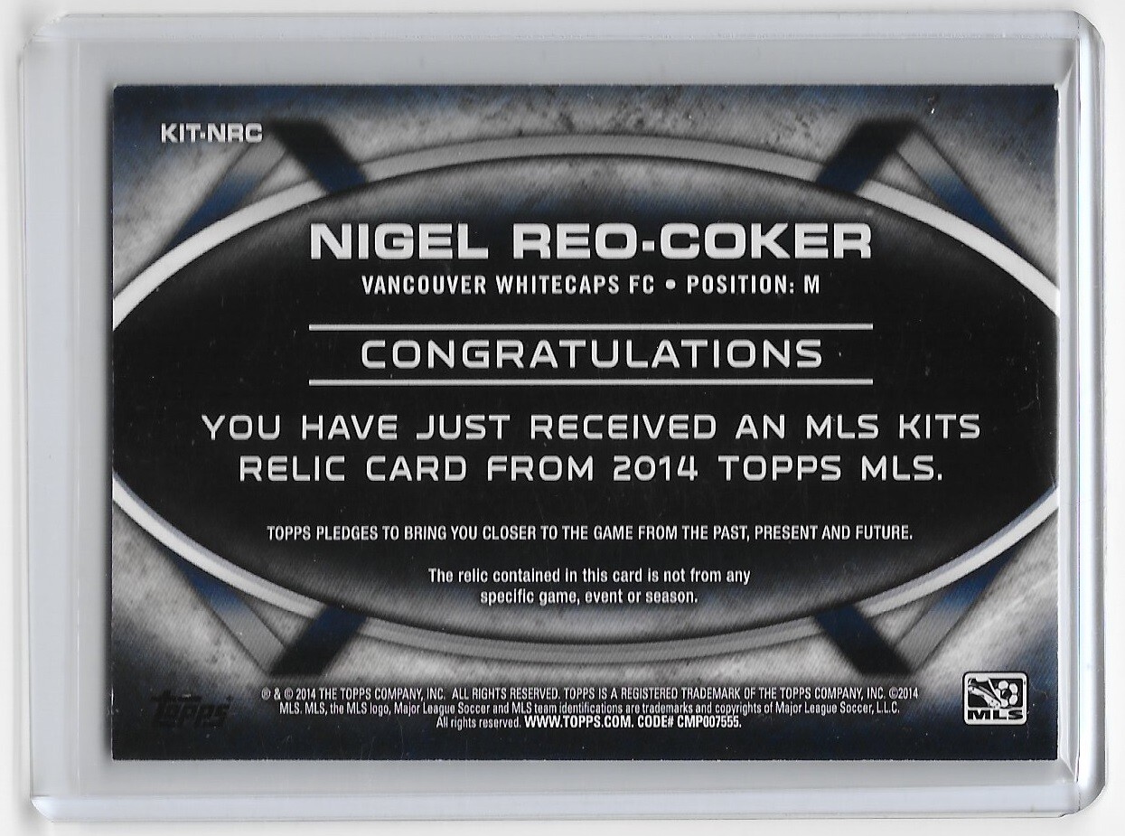 2014 Topps MLS - Kits Relics #KIT-NRC Nigel Reo-Coker (MEM) for sale ...