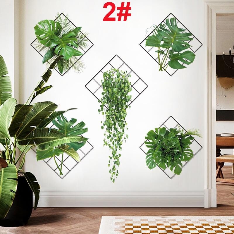 3D Vivid Green Plants Grid Wall Decal Green Leaves Wall Sticker Home ...