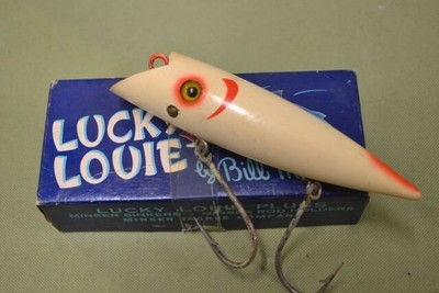 Lucky Louie wood fishing lure original Blue Box Vintage White | eBay