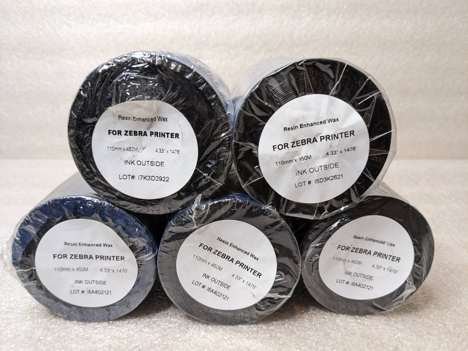 🔥5 NEW🔥 Resin Enhanced Wax For Zebra Printer 110mm x 450m / 4.33" x ...