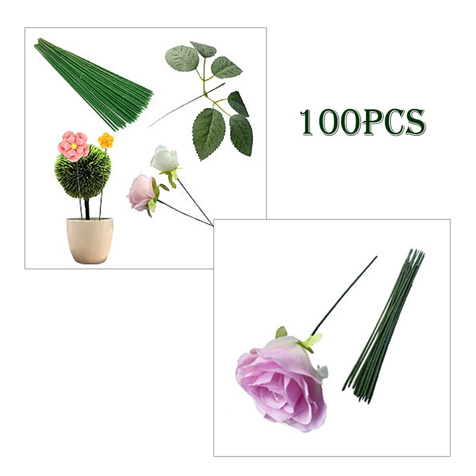100pcs Plastic Floral Stem Artificial Flower Rod Plant Wire Green ...