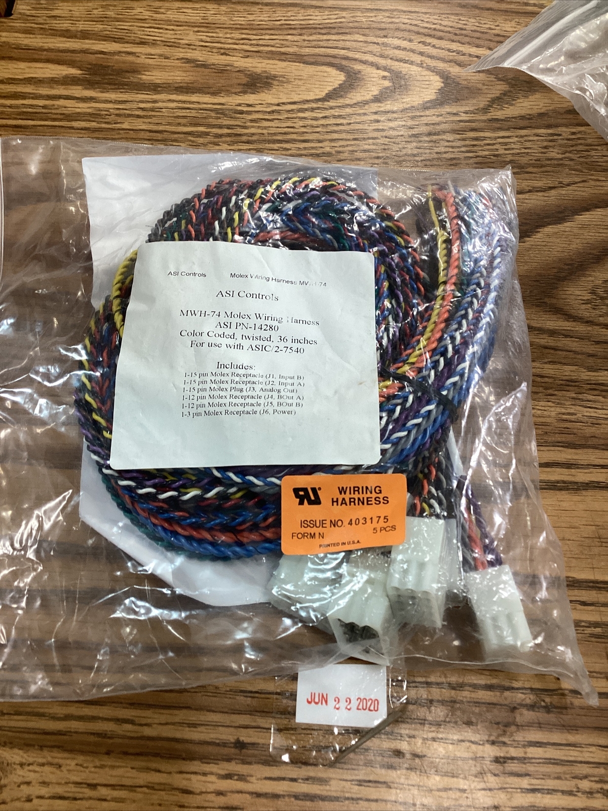 ASI Controls MWH-74 Moles Wiring Harness PN-14280 Color Coded Twisted ...