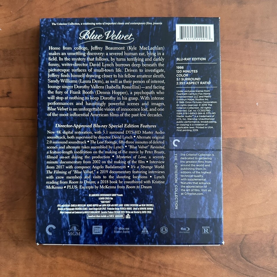 David Lynch Blue Velvet Criterion Collection Blu-ray DigiPack ...