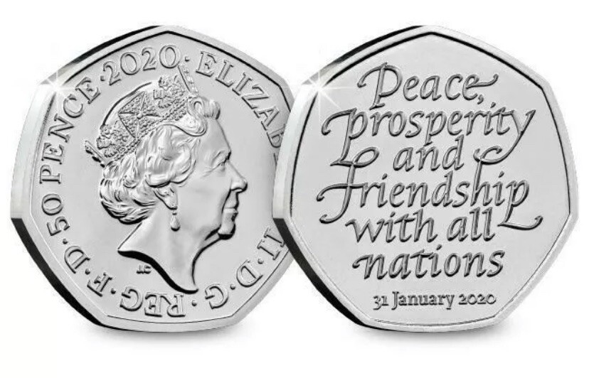 50p Fifty Pence Coin Brexit Peace Prosperity Friendship 31st January ...