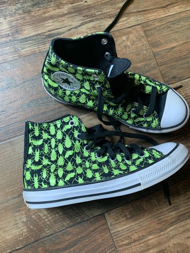 Converse Boys Insect Bug Shoes Black Green size 3 Junior High Top | eBay