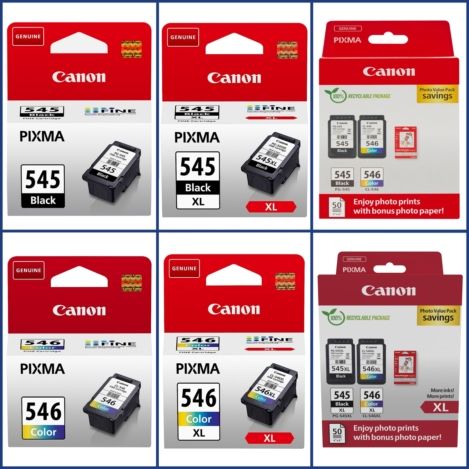 Original Canon PG545 / PG-545XL & CL546 / CL546-XL Ink Cartridges PIXMA ...