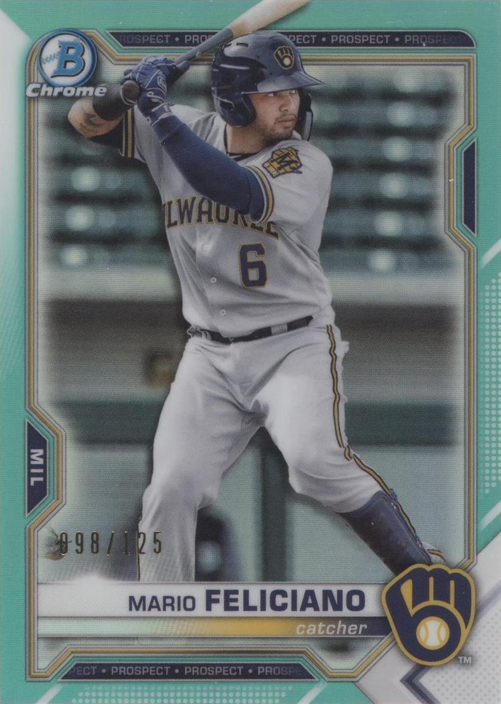 2021 Bowman - Chrome Prospects Mario Feliciano #BCP-133 Aqua Refractor ...