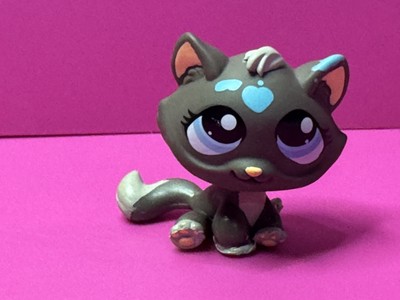 Littlest Pet Shop LPS 815# Grey Tabby Cat w/Blue Eyes paint splash ...