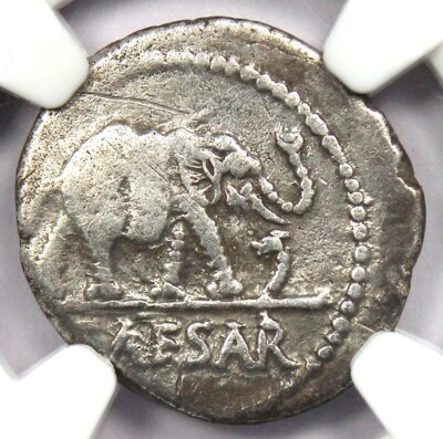 Julius Caesar AR Denarius Silver Elephant Roman Coin 49 BC - Certified ...
