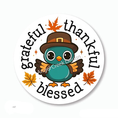 Grateful Thankful Blessed Owl Stickers Thanksgiving Party Favors ...