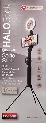 NEW Halo Stick Bluetooth Selfie Stick Phone Mount Tripod Shutter Remote ...