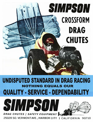 Simpson Crossform Drag Chutes (76) Banner 30"X38". Ford Mopar Chev NHRA ...