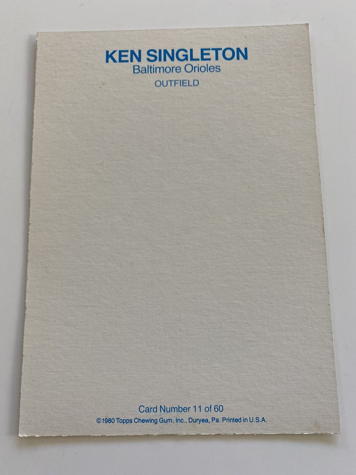 1980 Topps Jumbo 5x7 Card - Ken Singleton #11 | eBay