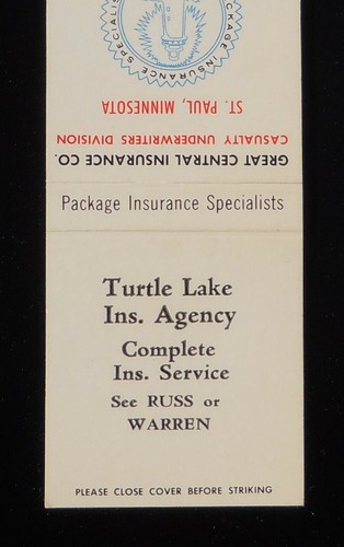 1960s Turtle Lake Ins. Agency See Russ or Warren Insurance Turtle Lake ...