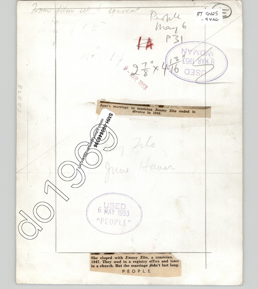 Musician JIMMY ZITO AND JUNE HAVER on their WEDDING Day 1947 Vintage ...