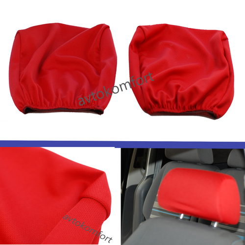 Pair 2 Red Headrest Covers For Car Van Bus Two Head Rest Covers Pad ...