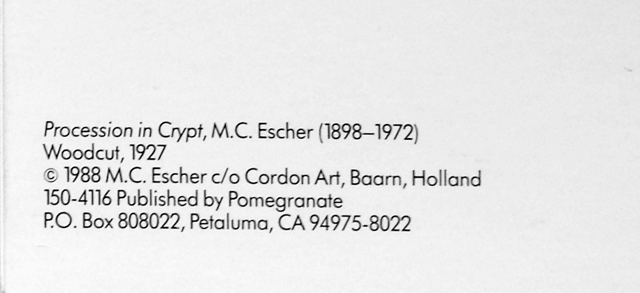 M.C. Escher Note Cards (set of 4) - Procession in Crypt, Woodcut, 1927 ...